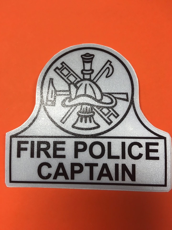 Fire Police Captain Helmet Front Sticker For Sale - D.E. Gemmill